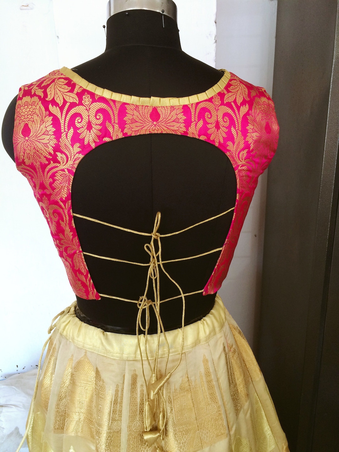 Custom Made Pink Brocade Blouse | Backless Designer Saree Blouse - Etsy