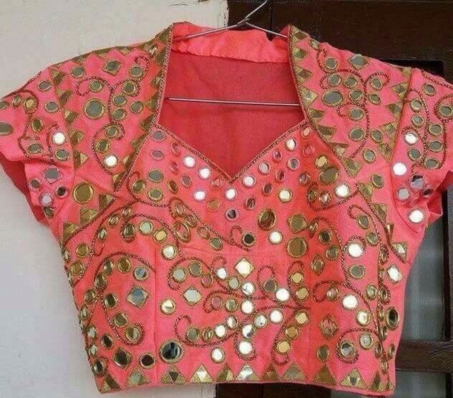 Custom Fit Peach Pure Raw Silk Blouse With Mirror Work - Etsy