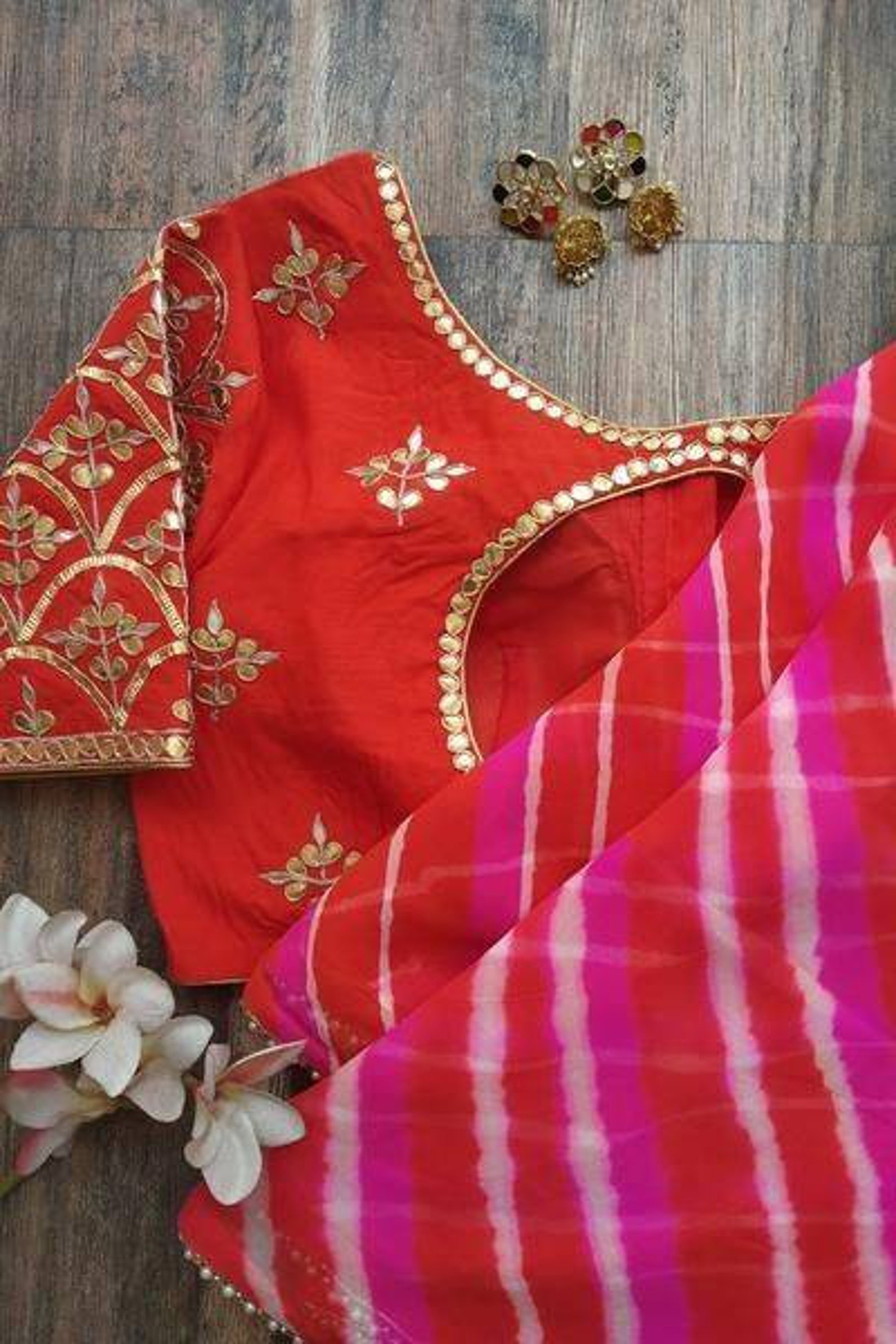 Multicolor Lehariya Saree With Gota Work Blouse - Etsy