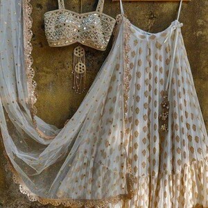 Hand Embroidered Mirror Work Top With Brocade Lehenga and | Etsy