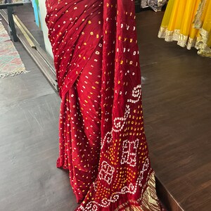Authentic Hand Done Bandhani on Blood Red Gaji Silk With Zari Border ...