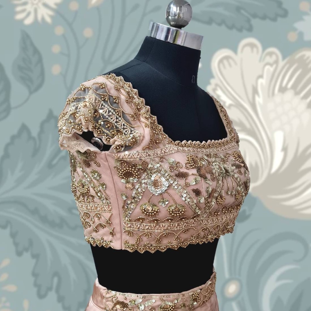 Blush Pink Net Blouse With Hand Embroidered Sequin Floral and Geometric ...