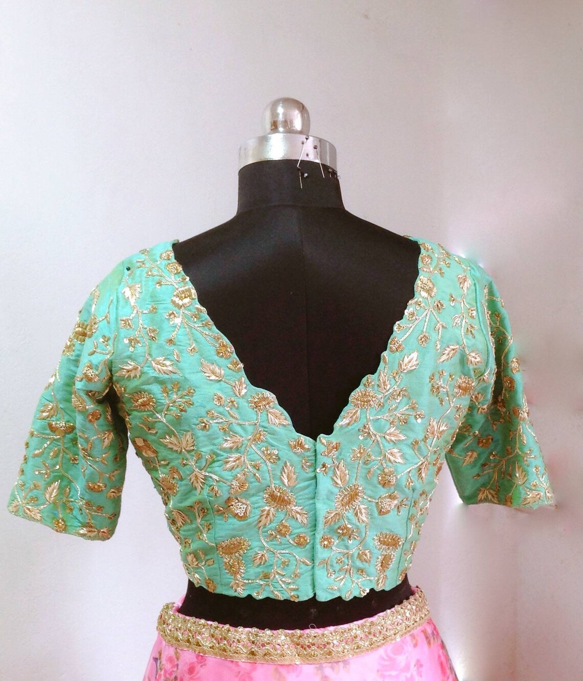 Custom Fit Pure Raw Silk Mint Blouse With All Over Zardosi - Etsy