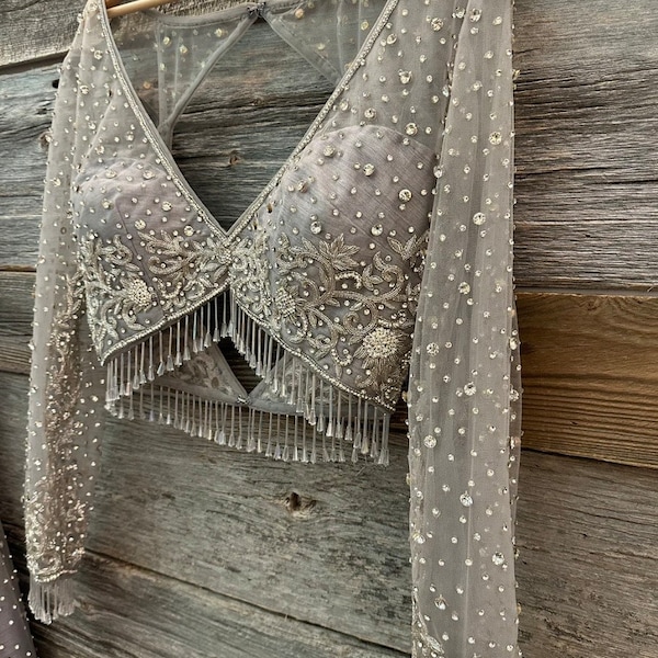 Silver Embroidery Blouse - Etsy UK