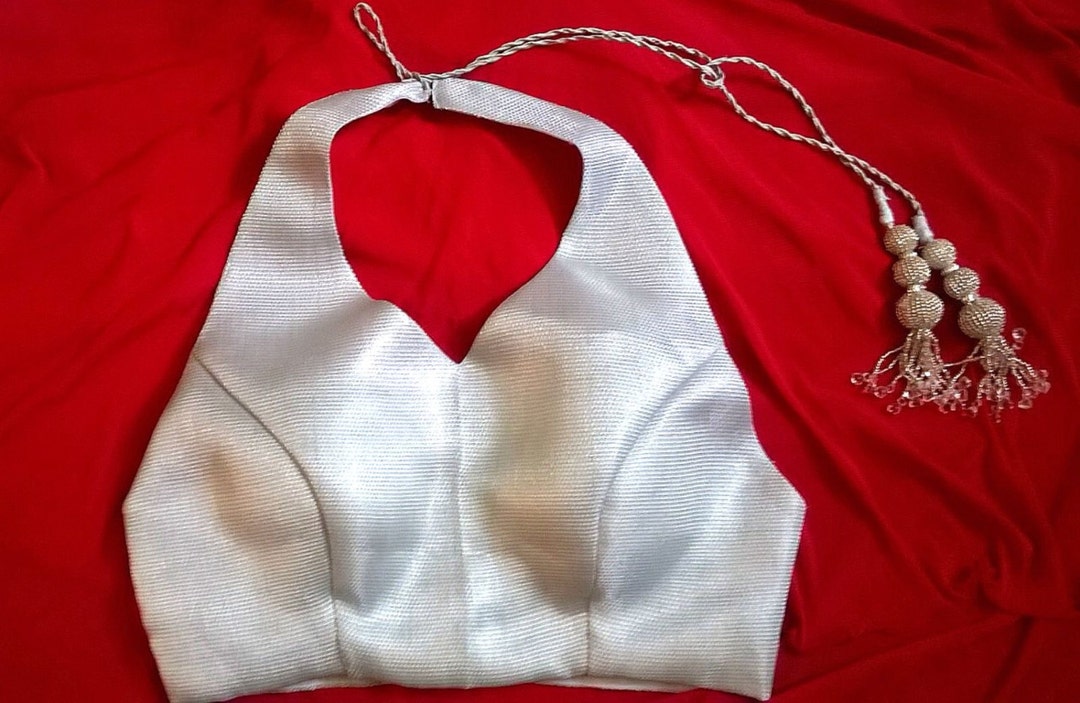 Custom Silver Halter Neck Choli Blouse | Made-to-measure Back Tie Crop ...
