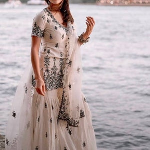 Ivory and Black Gharara Set With Sequin and Faux Mirror Work With ...