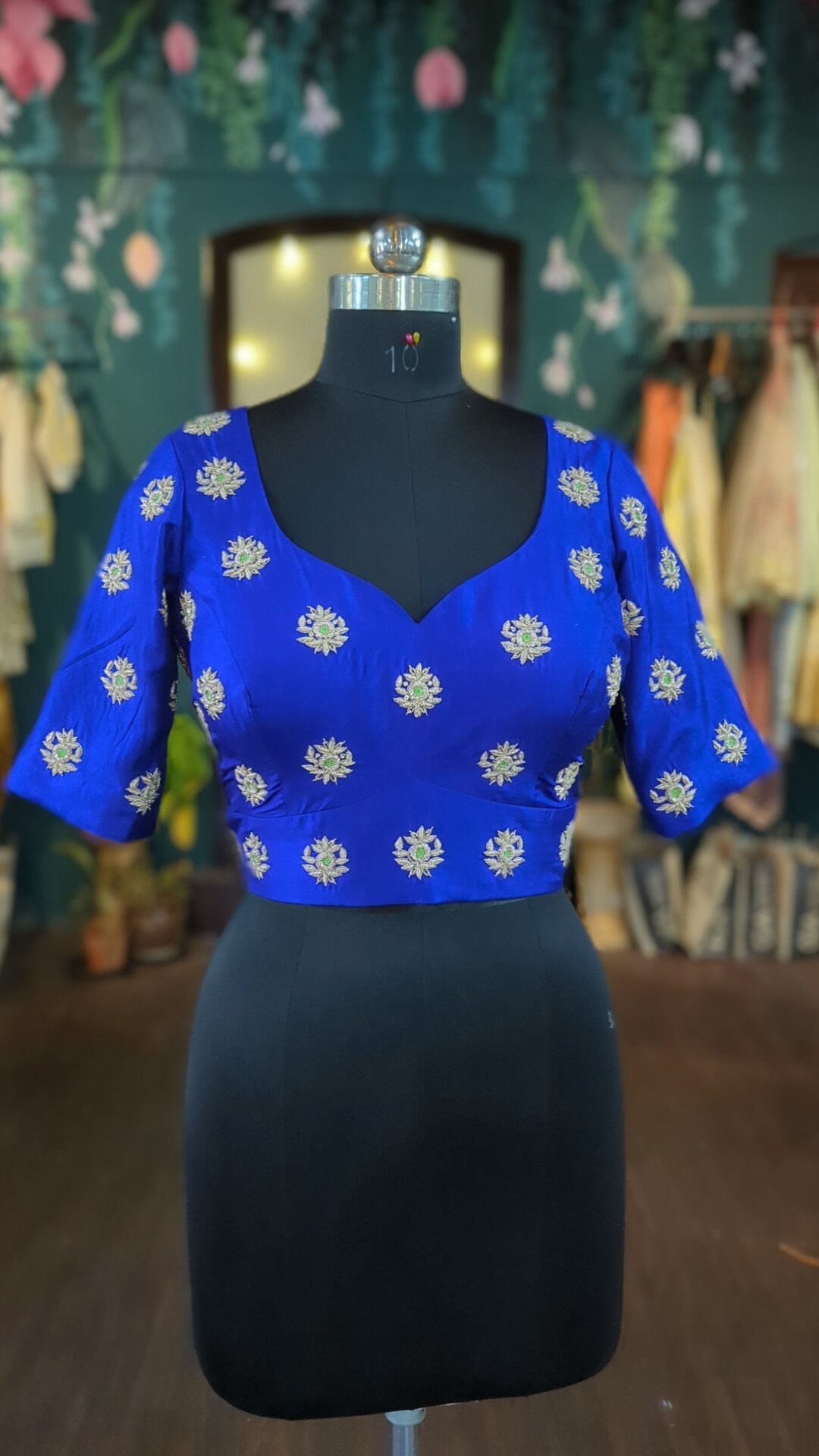 Beautiful Royal Blue Sweetheart Neck Blouse With Heavy Zardosi ...