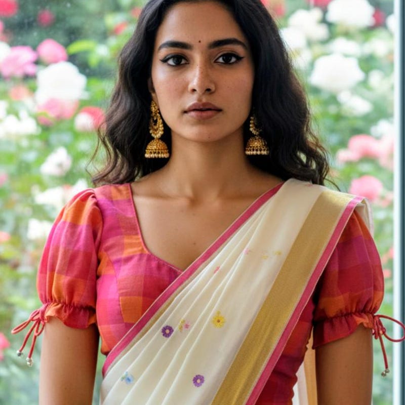 White Saree Pink Floral - Etsy