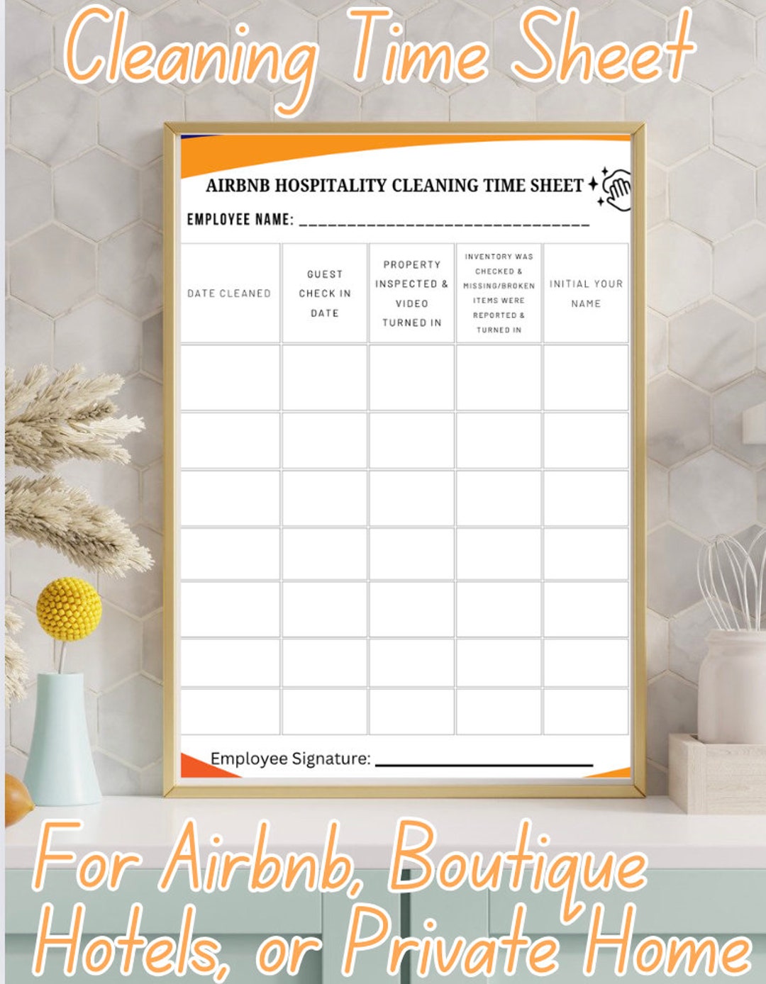 Housekeeping Time Sheet for Airbnb, Boutique Hotel, or Private Home ...