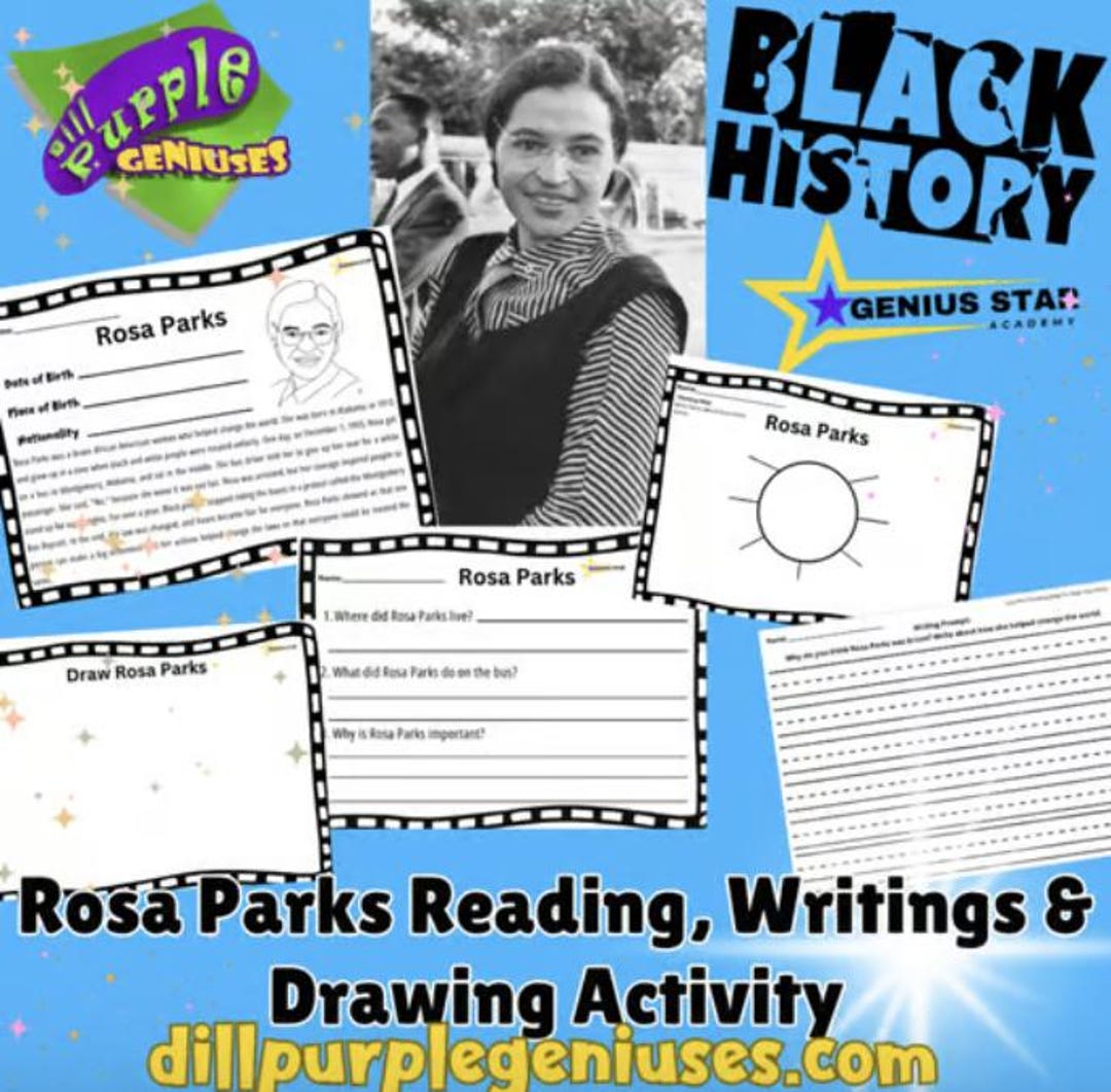 Rosa Parks Reading, Writing, and Drawing Pre-k Thru- 3rd Activity! - Etsy