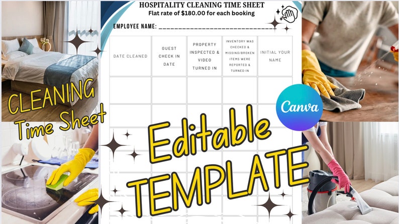 Editable Housekeeping Time Sheet Template for Airbnb, Boutique Hotel ...
