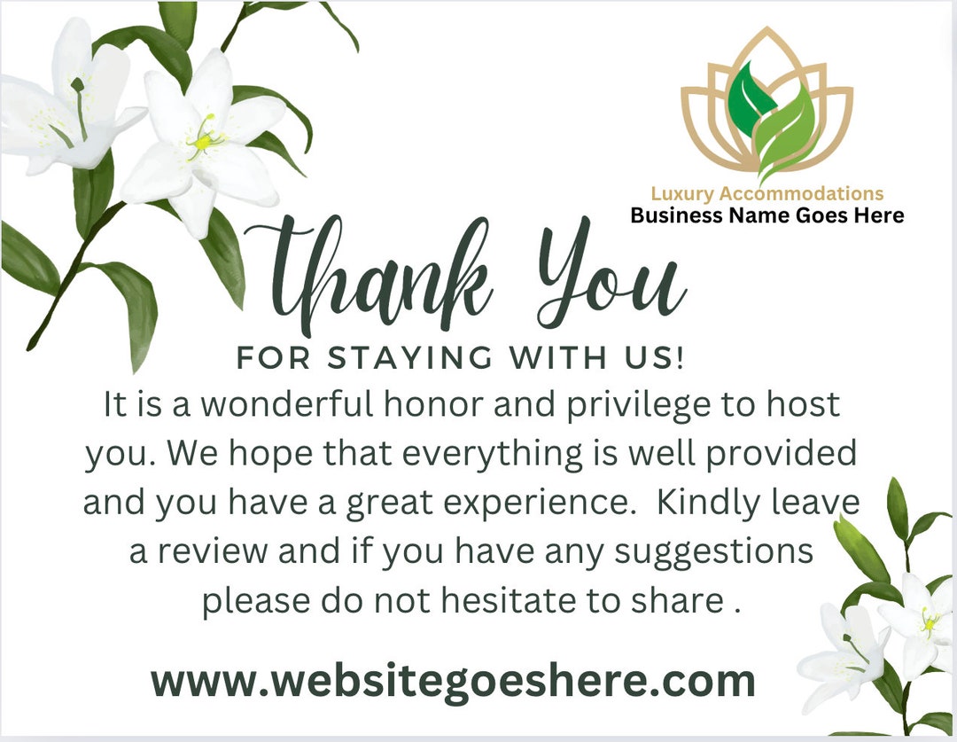 Template: Airbnb End of Stay Thank You Postcard for Guest Reviews ...