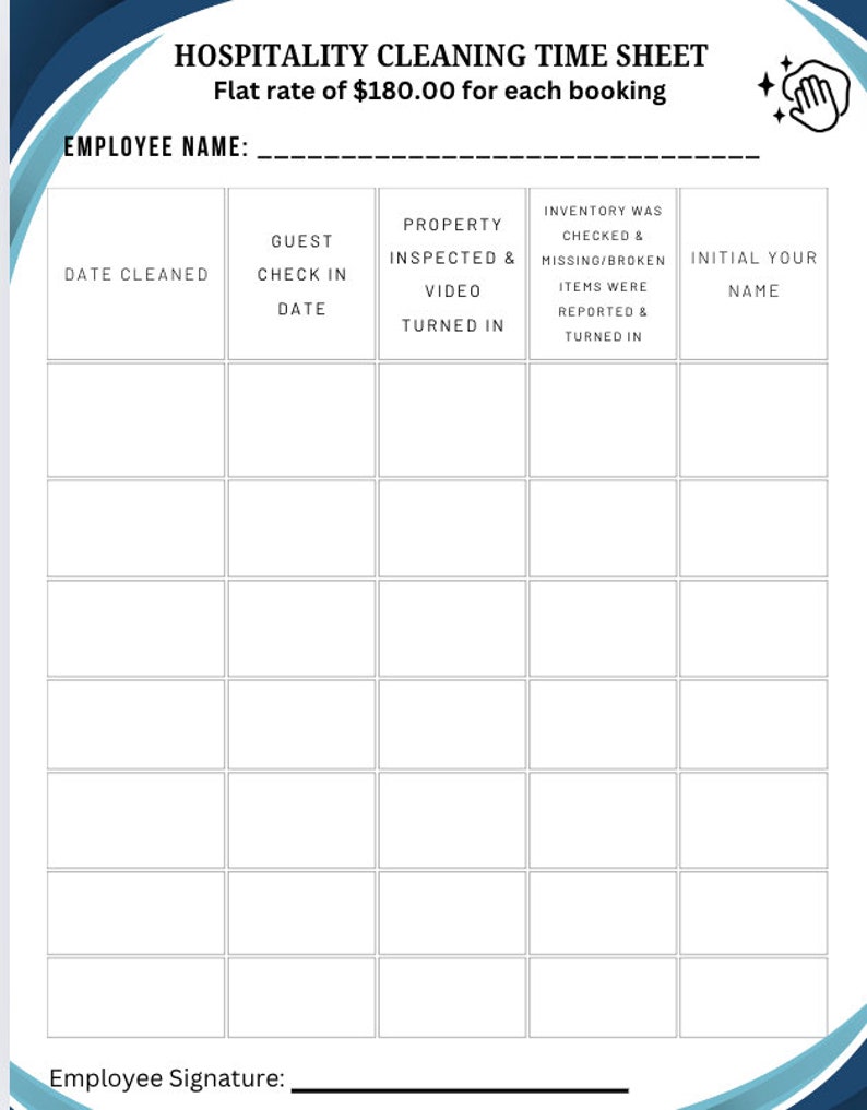 Editable Housekeeping Time Sheet Template for Airbnb, Boutique Hotel ...