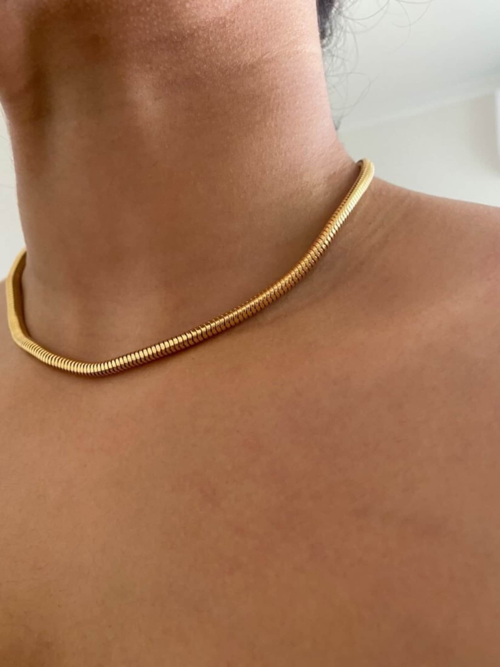 4mm Gold Snake Chain Necklace 16.5 Thick Snake Chain Accent Layering ...