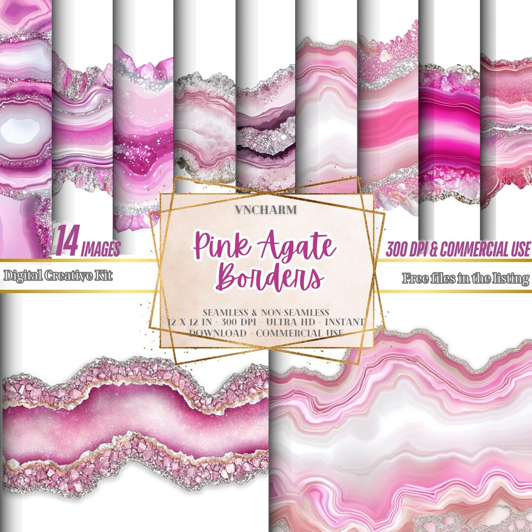 Pink and Glitter Agate Border Digital Paper 12x12 300 DPI Instant ...