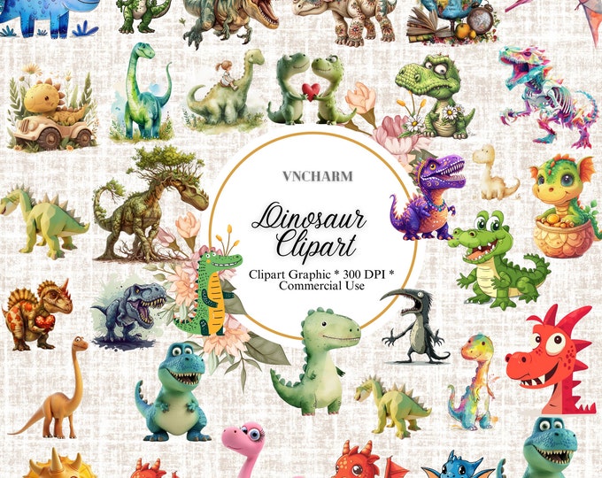 Dinosaur Clipart Set. Cute Dinosaurs Clipart Bundle for Personal ...