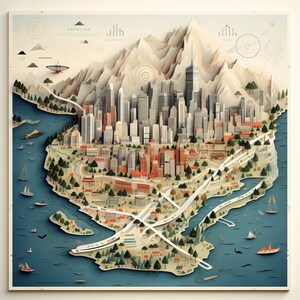 Digital City Map, Digital Print Art of 5 Asian Cities, Wall Art, High ...