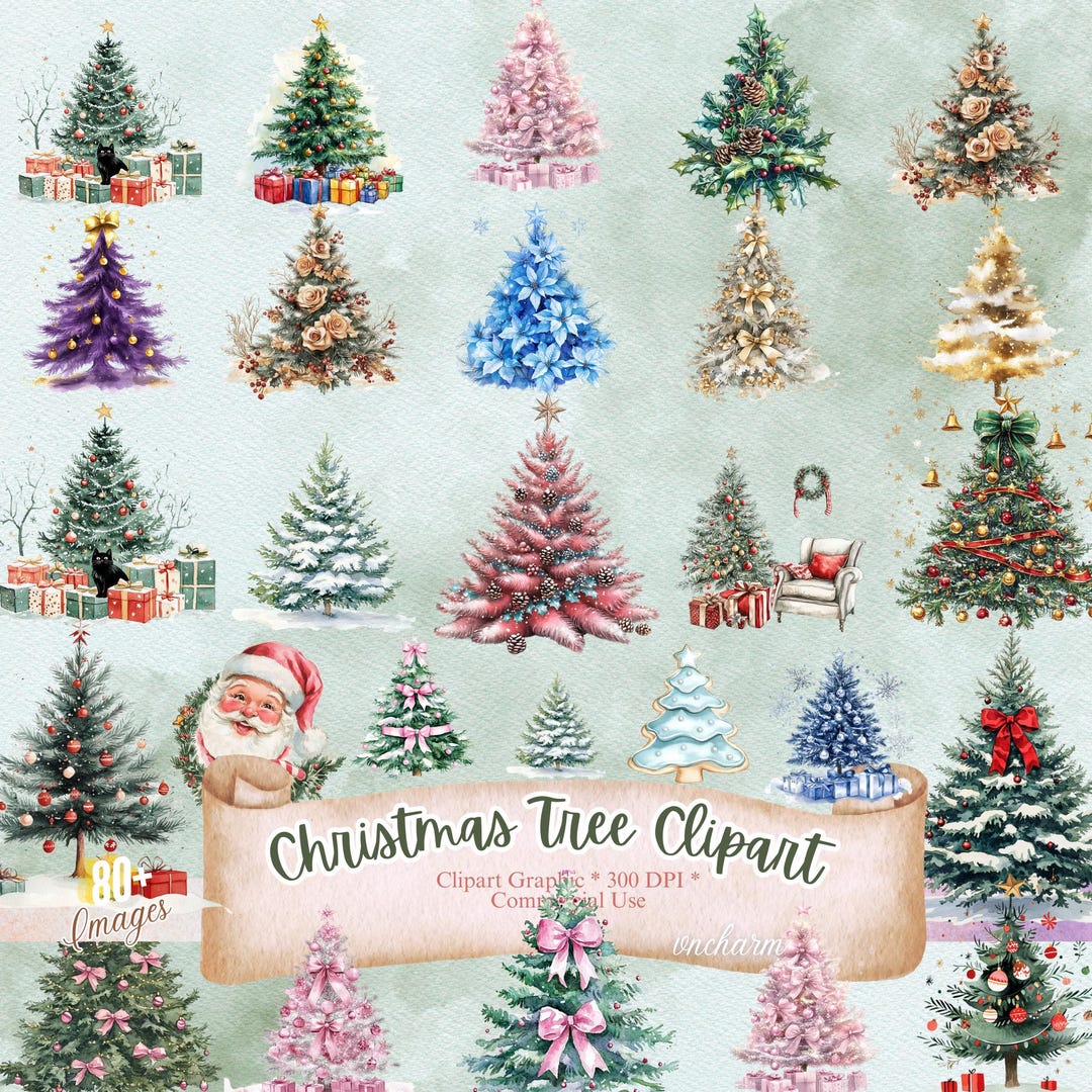 280+ Christmas Tree Clipart | Xmas Bundle Sublimation | Vintage ...