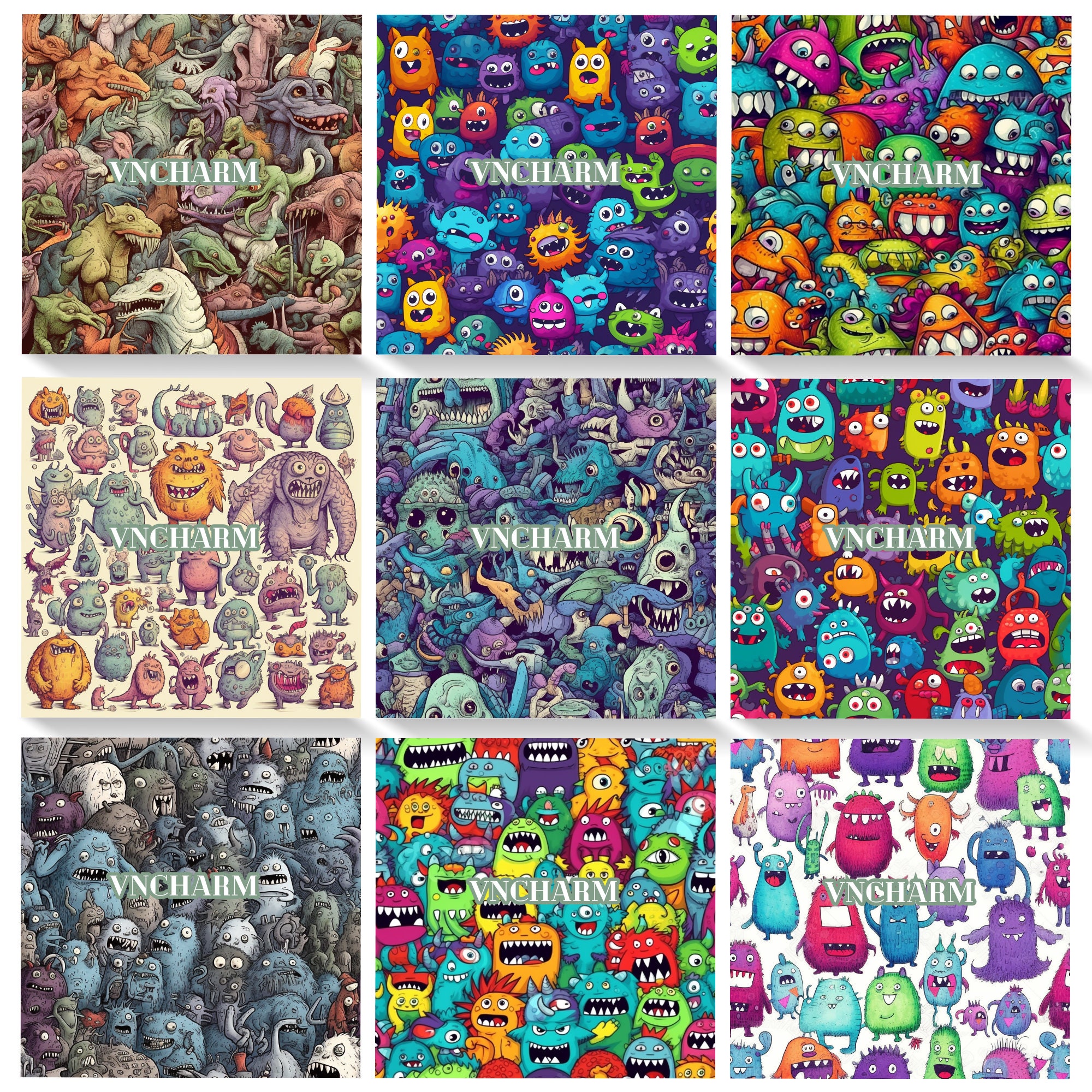 70 Seamless Monster Digital Paper Pack 4K, UHD Monster Patterns ...