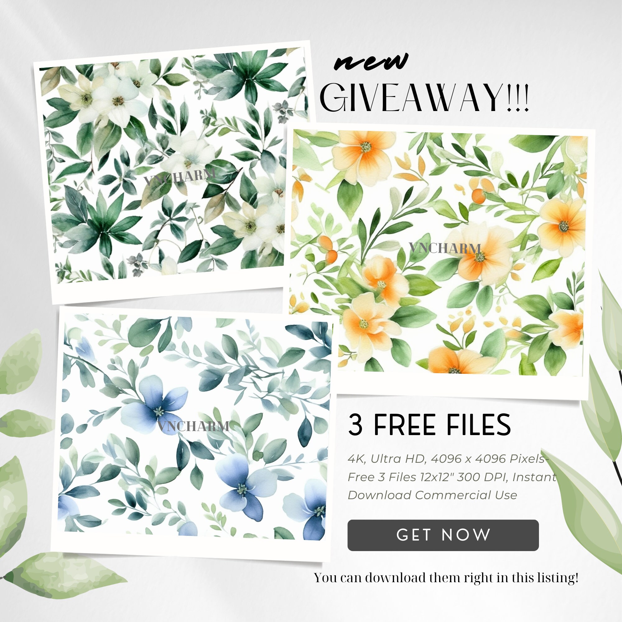 230 Watercolor Greenery Floral Patterns: Eucalyptus, Flowers & Leaves ...