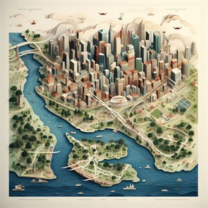Digital City Map, Digital Print Art of 5 Asian Cities, Wall Art, High ...