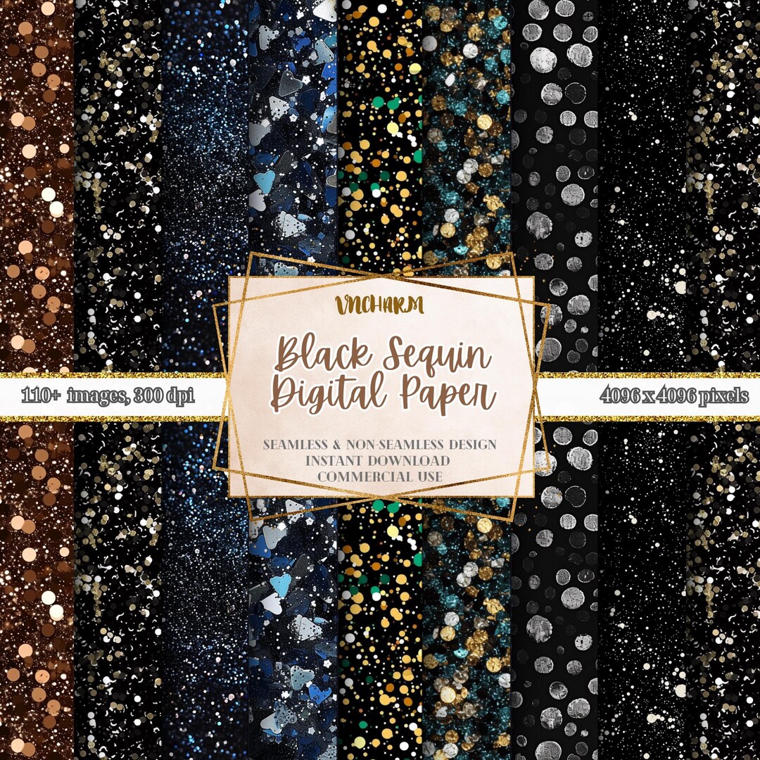 100+ Black Sequin Digital Paper | 12x12 Paper, 300 Dpi Instant Download ...