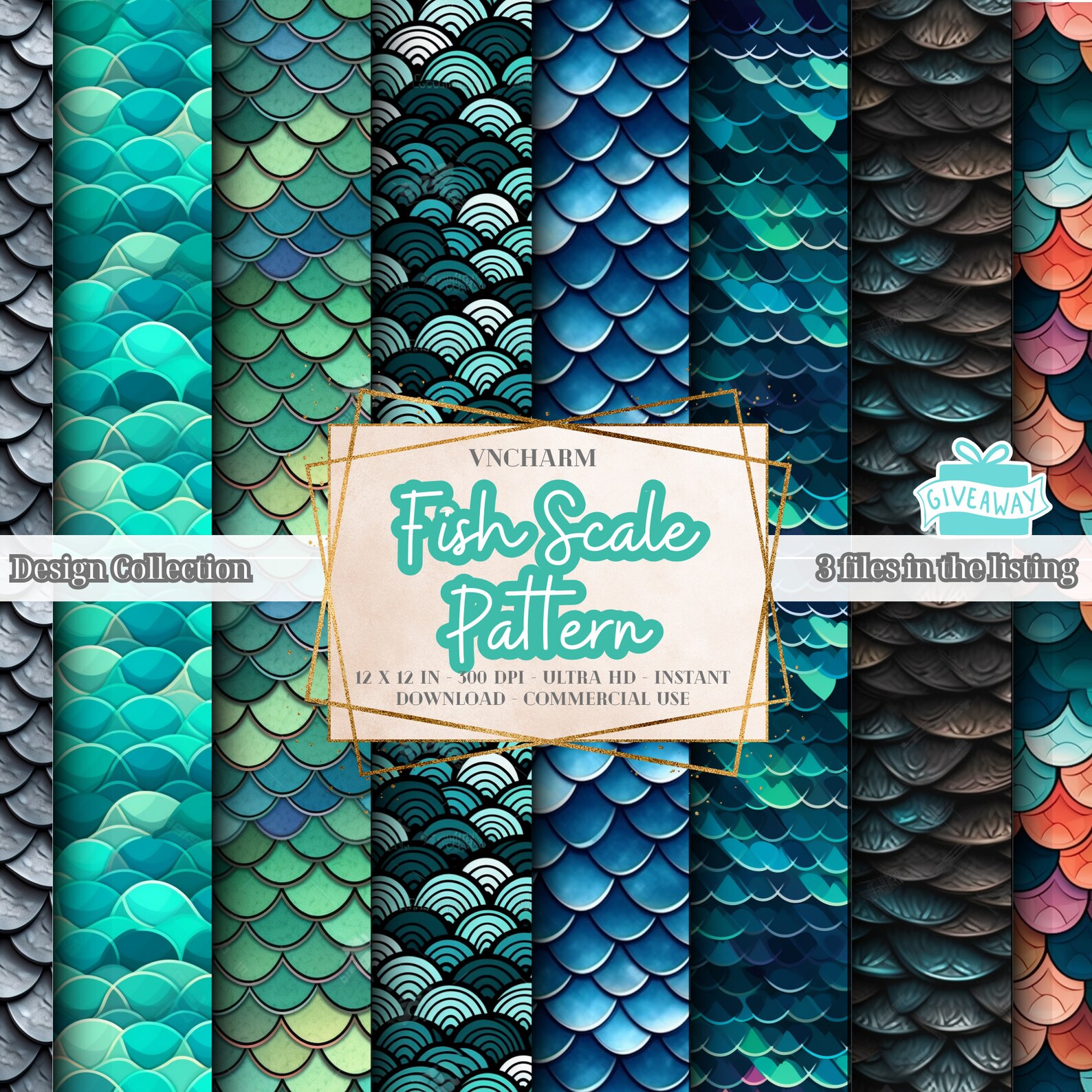 70 Seamless Fish Scale Digital Paper Packdigital Papers 12x12 300 Dpi ...