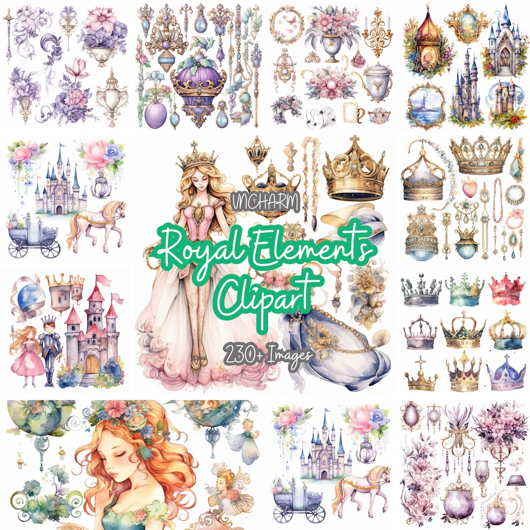230 Watercolor Royal Elements Clipart: Etsy Clipart Bundl, High-quality ...
