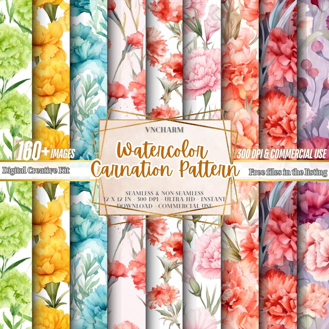 160+ Carnation Pattern | Watercolor Carnations Seamless Digital Paper, Printable Scrapbook Paper ...