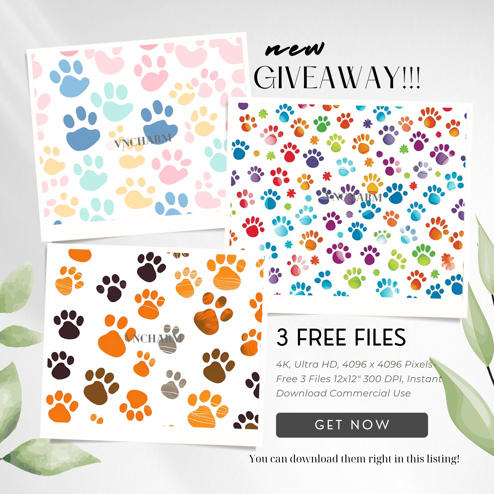 60 Dog Paw Print Seamless & Non-seamless Digital Paper 4K, UHD 12x12 ...