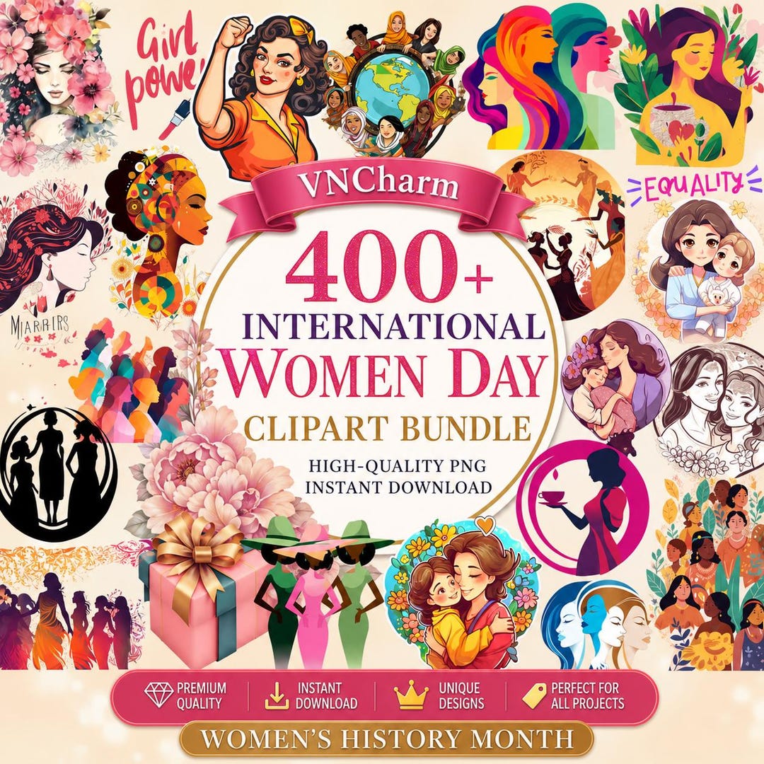 400+ International Women Day Clipart Bundle, High-quality PNG, Instant ...