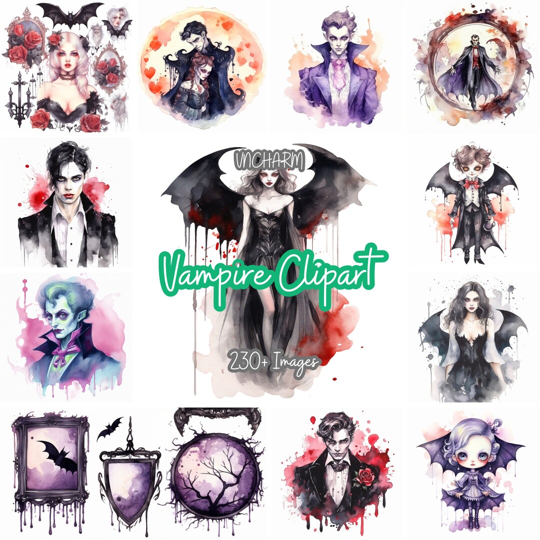 230 Watercolor Vampire Clipart: Etsy Clipart Bundl, High-quality PNG ...