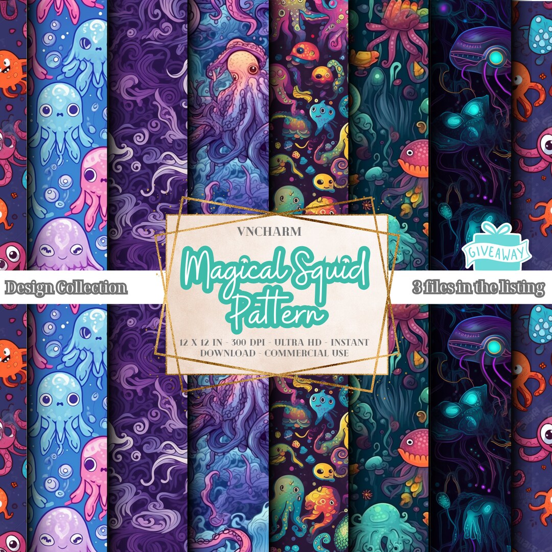 80 Seamless Magical Squid Repeat Pattern 4K, Ultra HD, 4096 X 4096 Px ...