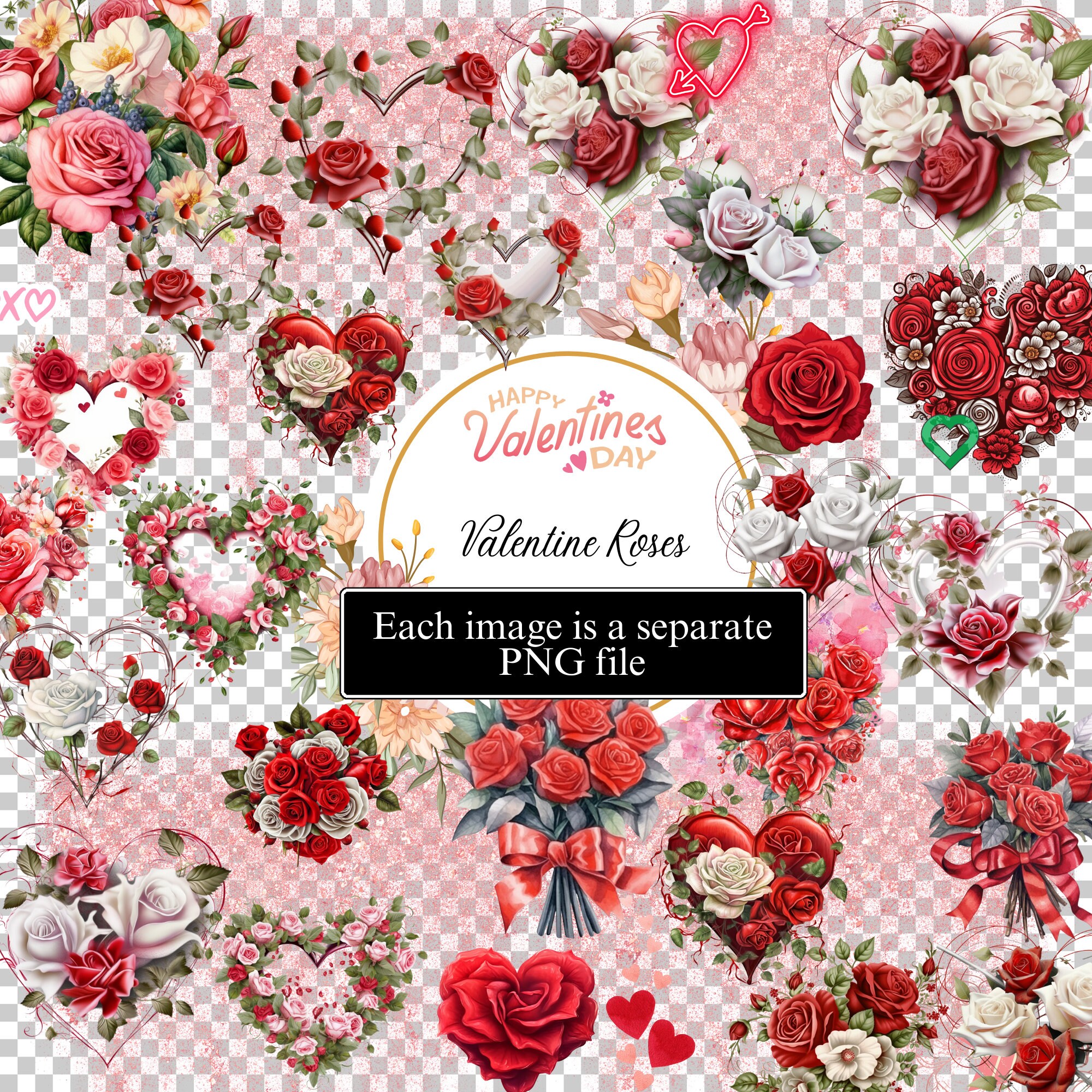 230 Valentine Roses Clipart: Etsy Clipart Bundle, High-quality PNG ...