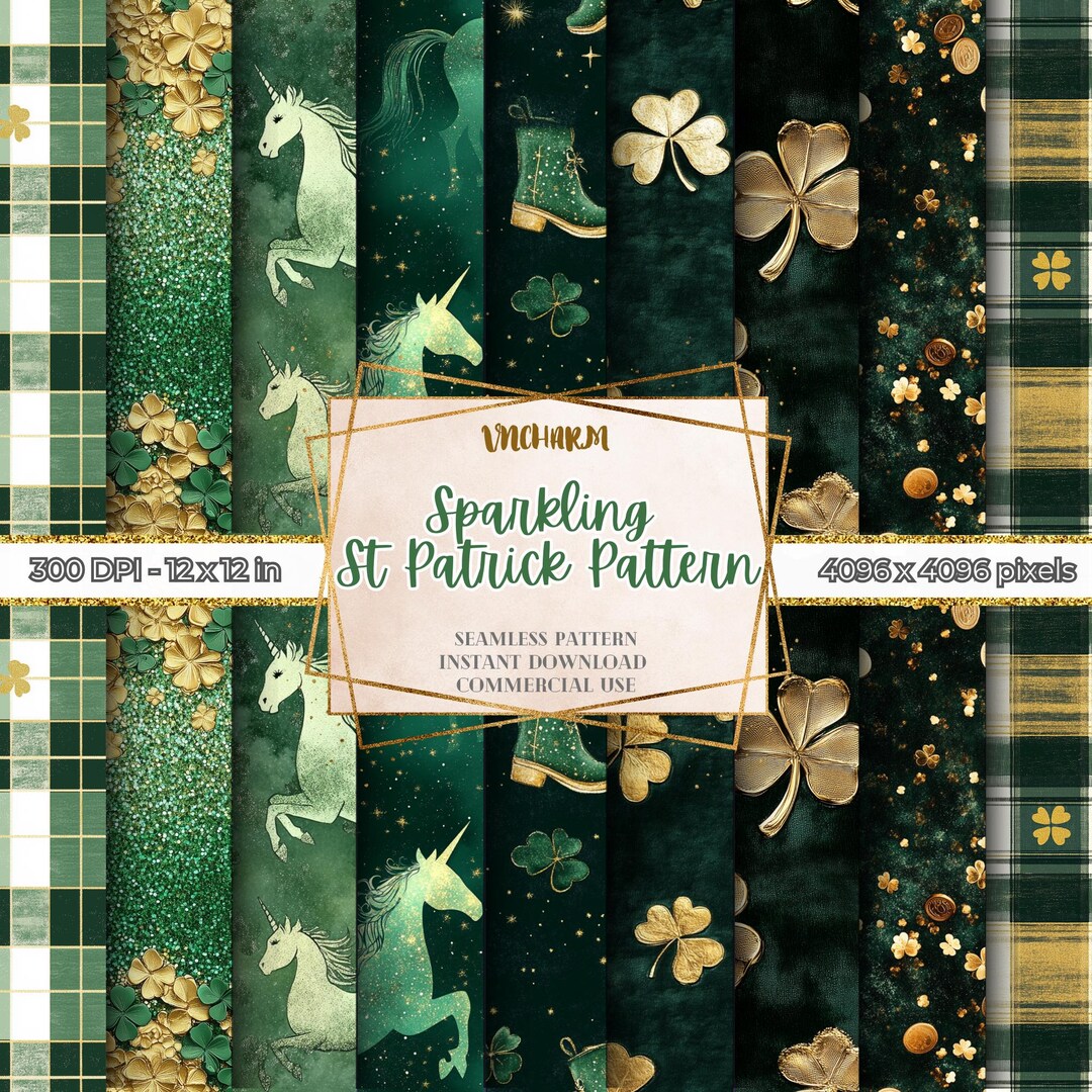 16 Seamless Sparkling St Patrick Pattern | St Patrick Digital Paper ...