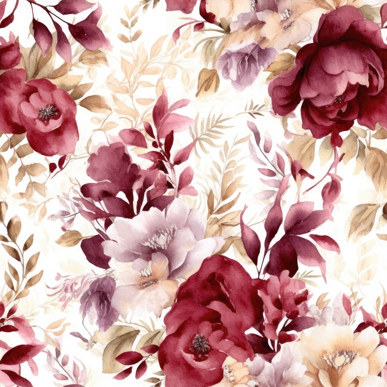 100 Seamless Burgundy Florals 4K, Ultra HD, 4096 X 4096 Pixels Digital ...