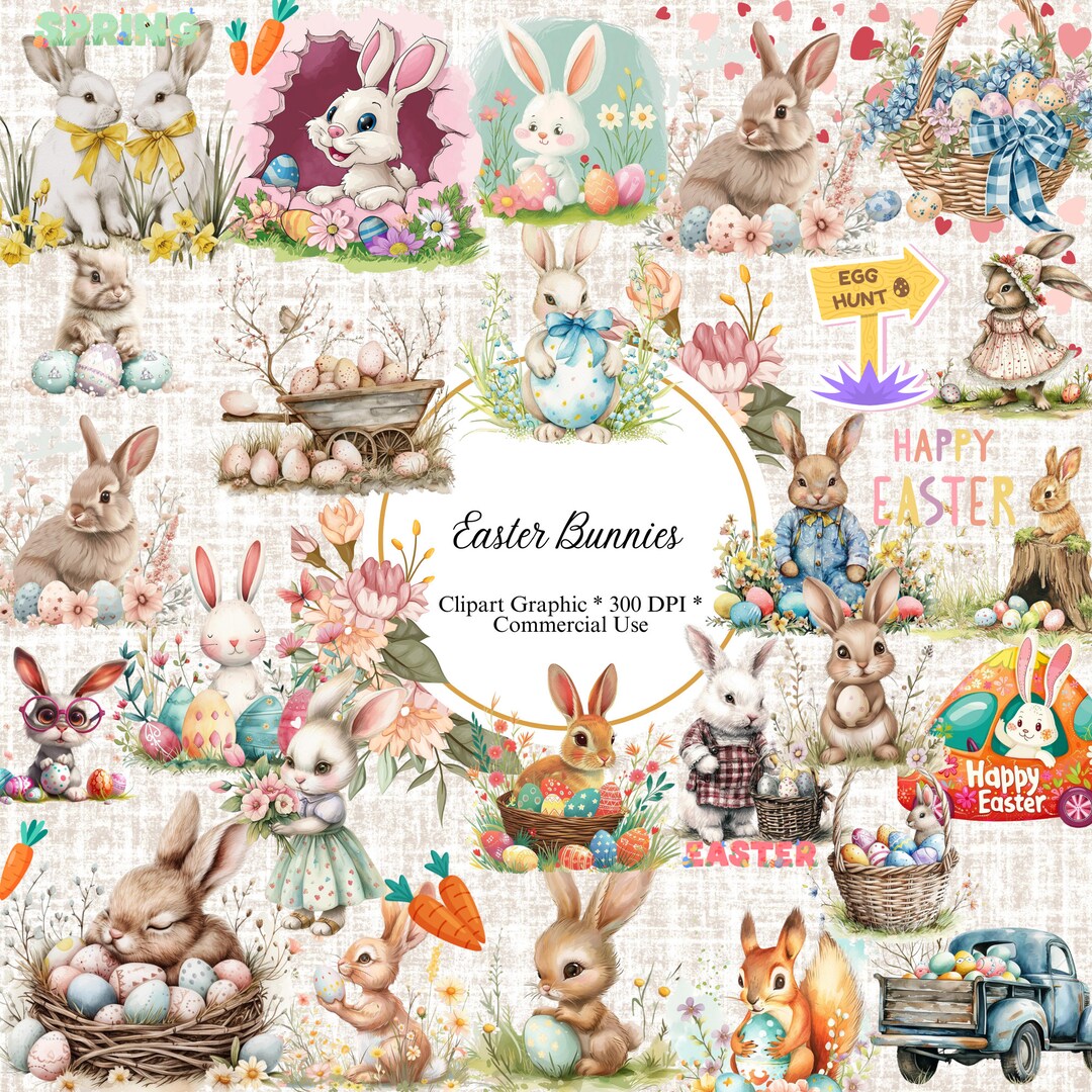Easter Bunny Clipart Bundle, High-quality PNG, Instant Download, Card ...