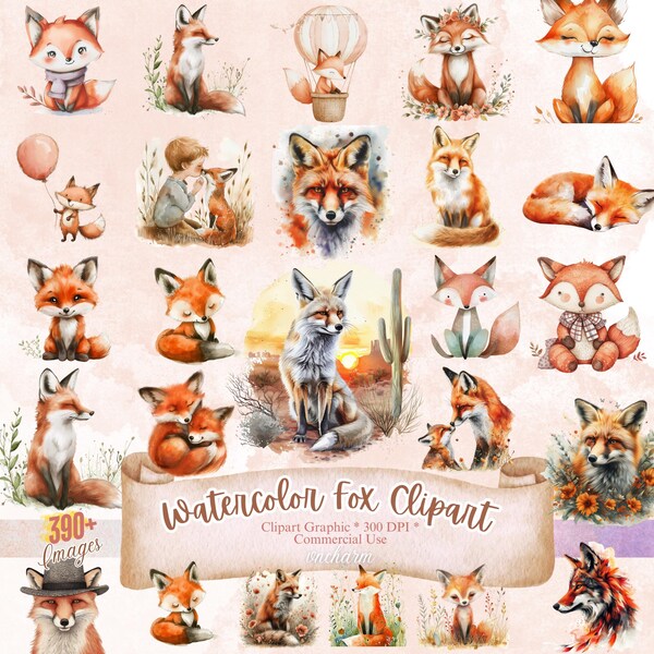 Fox Watercolor - Etsy