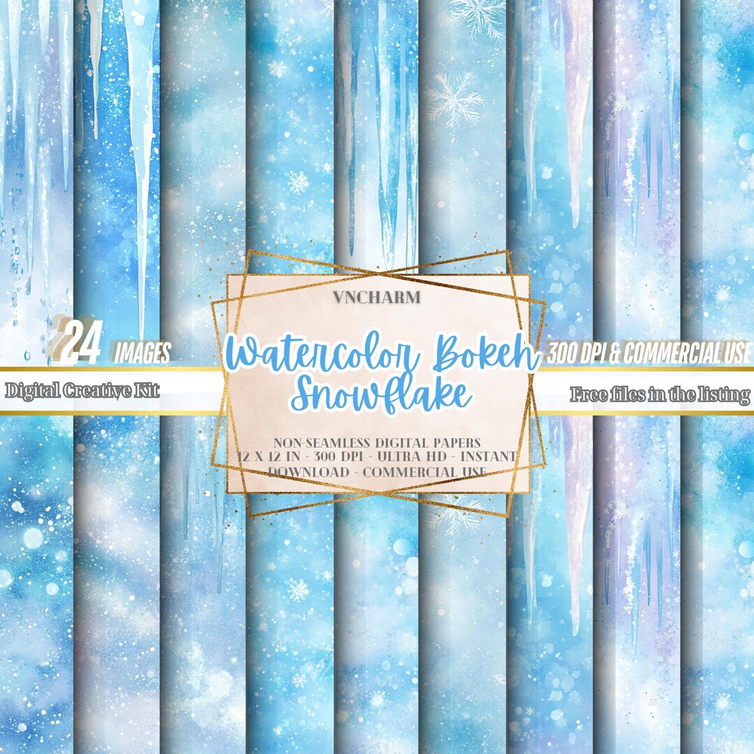 Watercolor Bokeh Snowflake Digital Paper | 12x12" 300 DPI Christmas ...