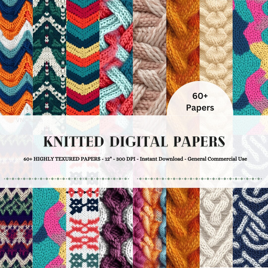 60 Seamless KNITTED PATTERN Digital Paper Packdigital Papers 12x12 300 ...