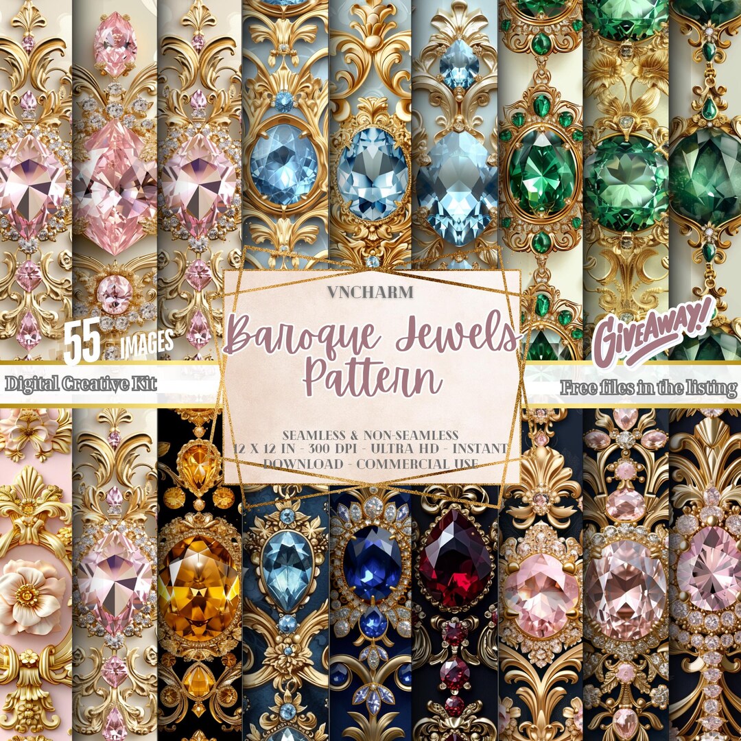 Baroque Jewels Seamless Pattern: 55 PNG, 4K, Ultra HD, 4096 X 4096 Px ...