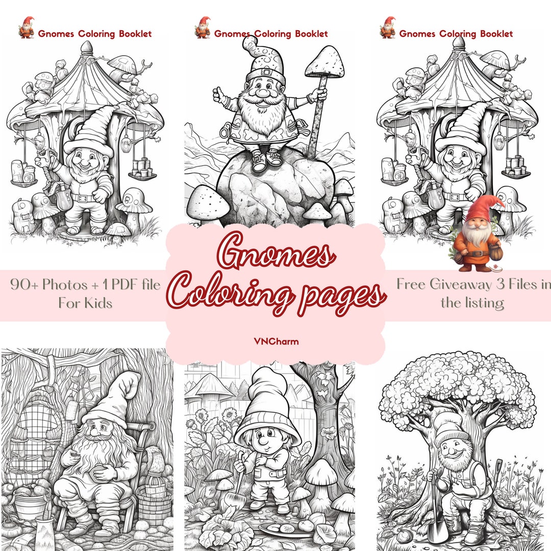 90 Gnomes Coloring Pages for Kids 90 PNG Files Image 1 PDF - Etsy