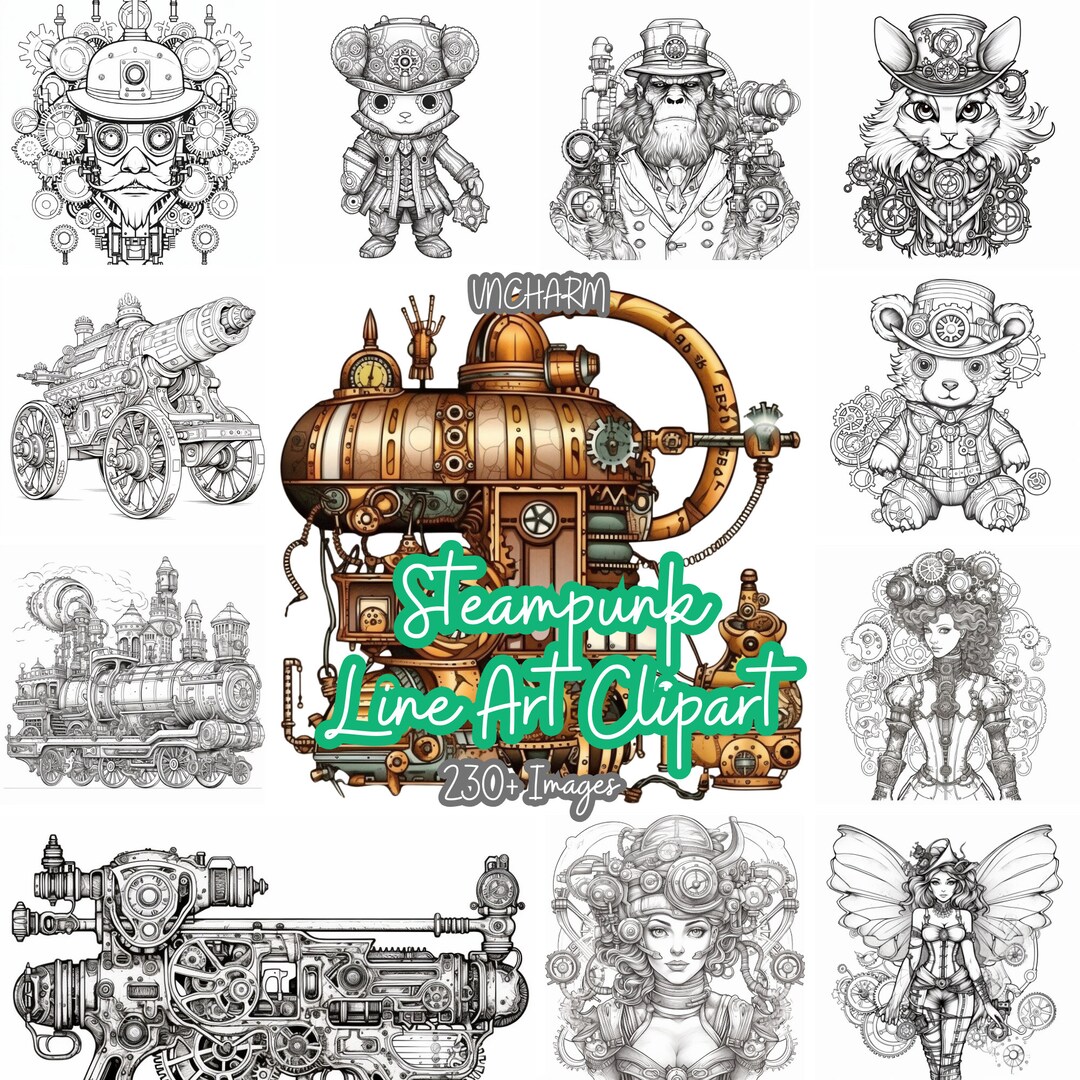 230 Steampunk Line Art Clipart etsy Clipart Bundl, High-quality PNG ...
