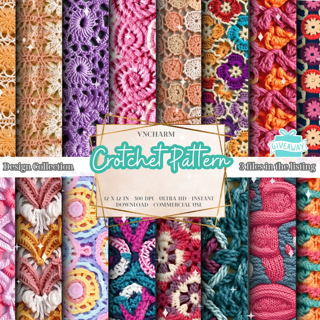 110+ Seamless Crochet Pattern Digital Paper Pack (4K, UHD, 4096 X 4096 ...