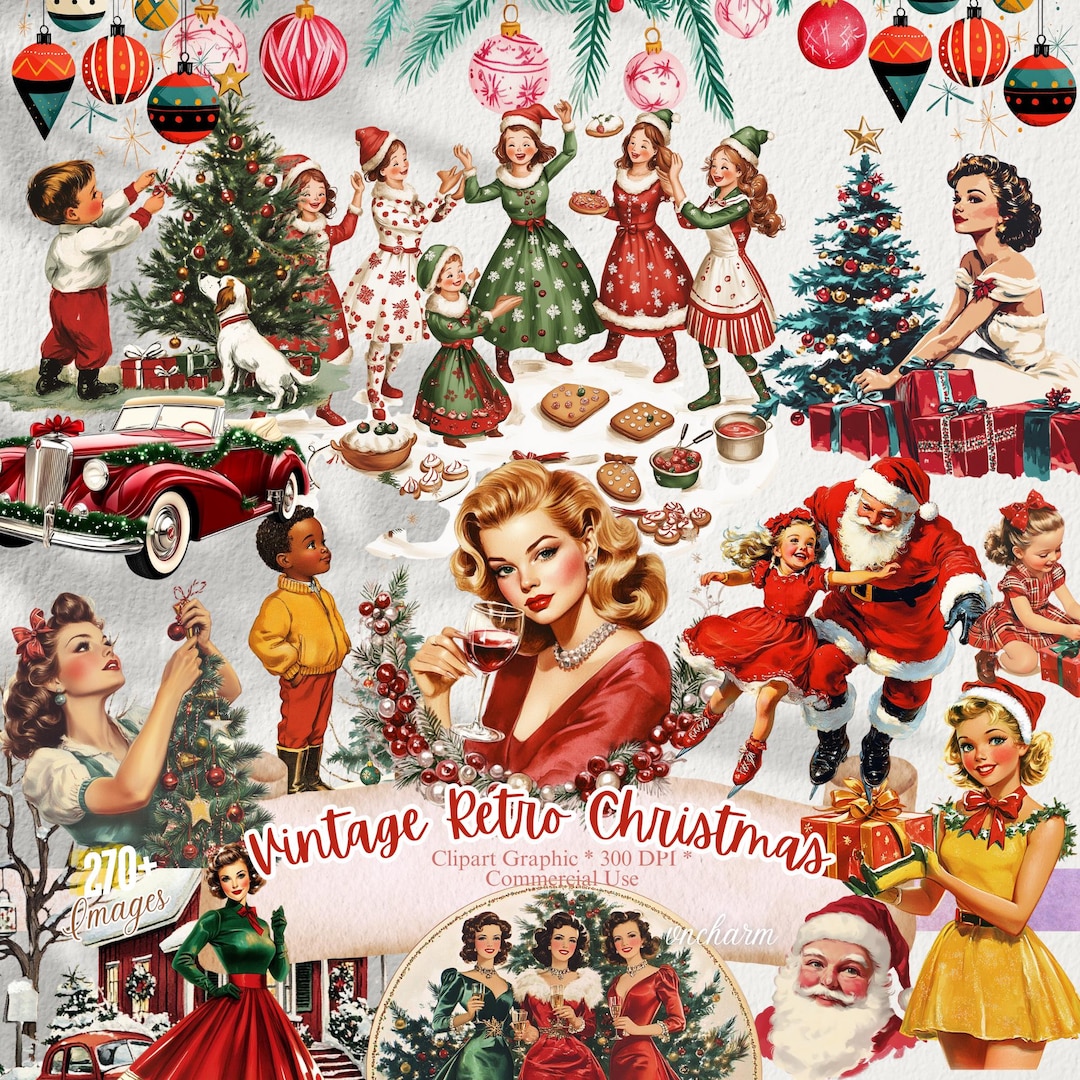 500+ Vintage Retro Christmas Clipart | Vintage Christmas Graphics ...