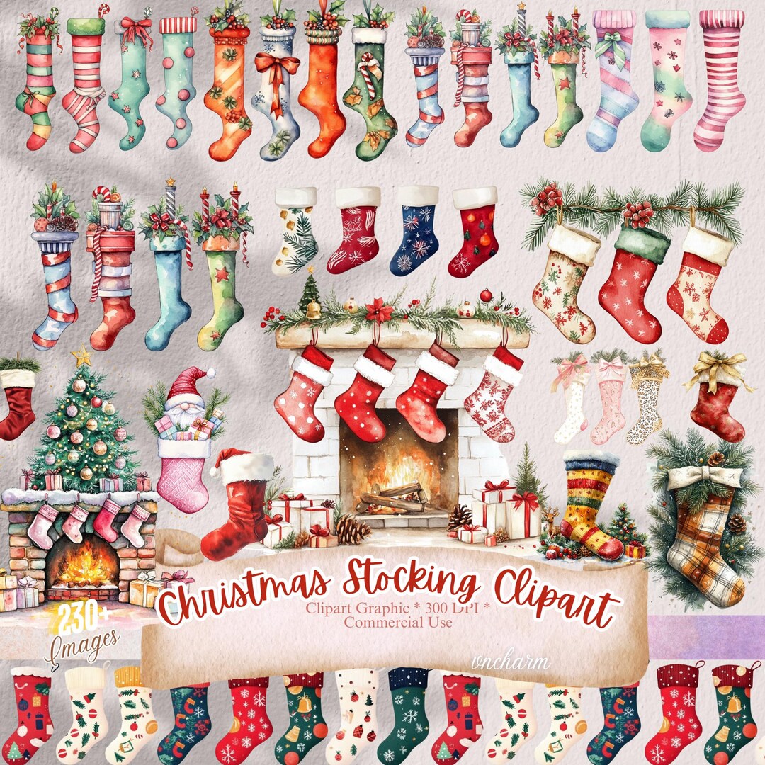 250+ Watercolor Christmas Stockings Clipart | Family Stocking ...