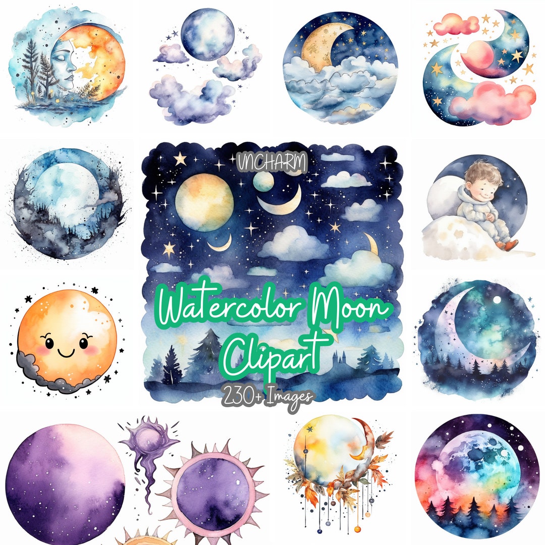 230 Watercolor Moon Clipart etsy Clipart, High-quality PNG, Digital ...