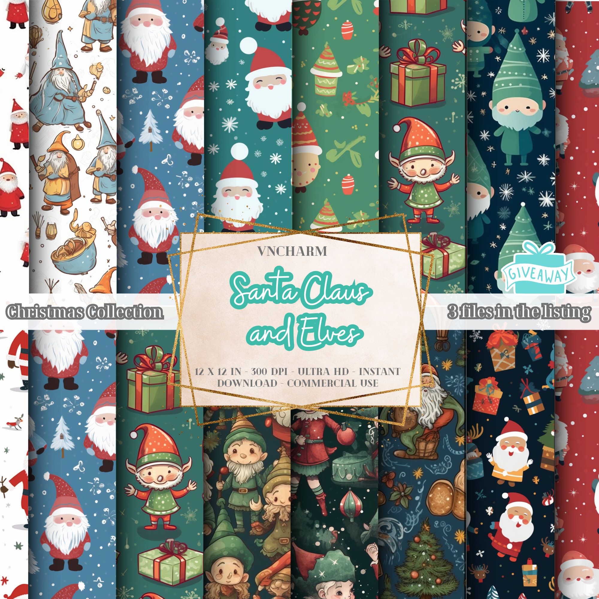 50 Seamless Santa Claus and Elves 4K, Ultra HD, 4096 X 4096 Px Free 3 ...