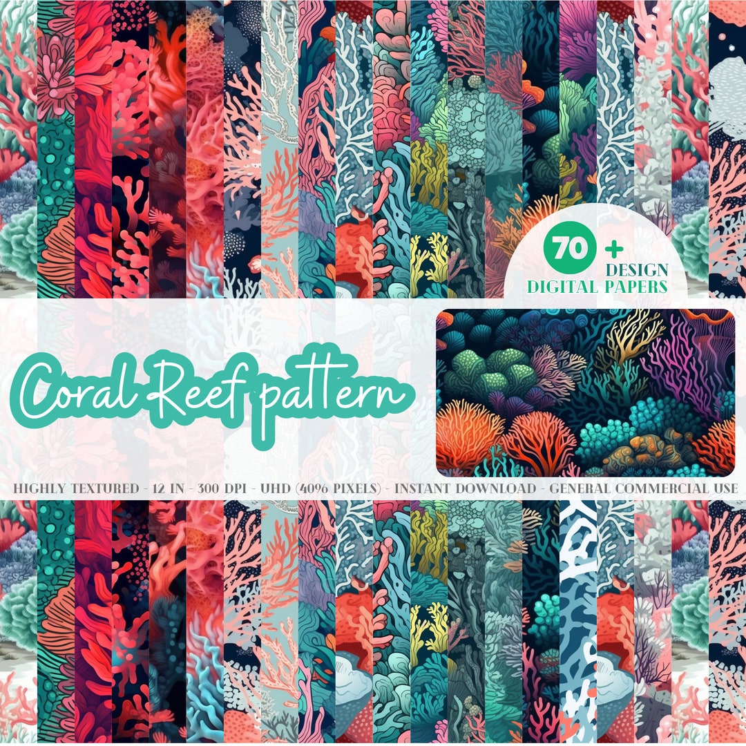 70+ Coral Reef Seamless Pattern Digital Paper Pack (4K HD;13,6 Inches ...