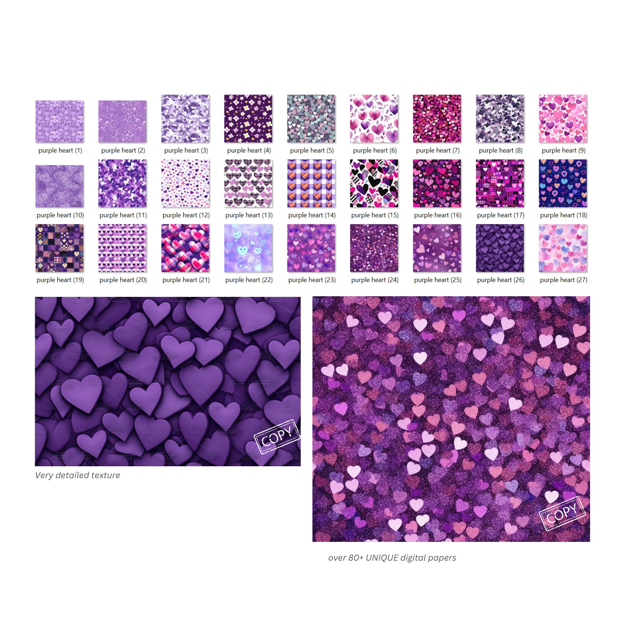 60 Seamless Purple Heart Pattern Digital Paper Pack 1 4K HD13,6 ...